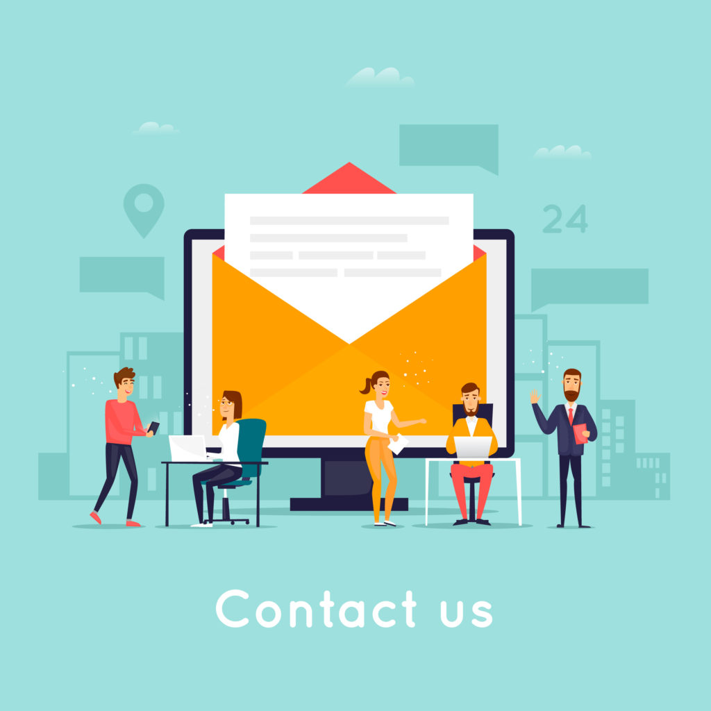 Contact us. Business people. Flat design vector illustration ...